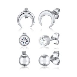 Ohrstecker-Set Elli "Ohrringe Ohrstecker Set Halbmond Astro Kristalle 925 Sterling Silber" Gr. 9, silber, Ohrringe, Damen, mit Stein, Silber 925 (Sterlingsilber), Ohrstecker-Set