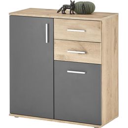 HBZ-MEBLE Kommode HBZ "BC-Drift-2, Universalschrank Stellma&szlig; BxHxT 80x84x35 cm", braun (viking oak), B:80cm H:84cm T:35cm, Holzwerkstoff, Sideboards, Kommode, Kommode mit 2 T&uuml;ren, 2 Schubk&auml;sten, 1 Einlegeboden, Topseller