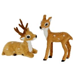 Dekofigur I.GE.A. "Tierfigur mini Reh 2er Set", braun, B:7cm H:7cm, Polyester, Dekofiguren, Dekofigur, Kunstfell Tierfigur Statue Ornamente Pelz Pl&uuml;schtier Pelztier Waldtier