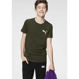 T-Shirt Puma "ACTIVE SMALL LOGO TEE B", Jungen, Gr. 128, gr&uuml;n (schwarz olive), Jersey, Obermaterial: 100% Polyester, unifarben, regular fit normal, Rundhals, Shirts T-Shirt, f&uuml;r Jugendliche, sportlicher Stil, DryCELL-Technologie, Kurzarm