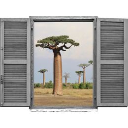 Wandtattoo queence "Afrikanische Ba&uuml;me", bunt, B:80cm H:60cm T:0,1cm, Wandtattoos, Wandtattoo, Wandsticker, Wandbild, selbstklebend, 3D, Fenster