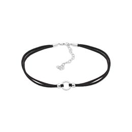 Choker Elli "Halskette Halsband schwarz Choker mit Kreis 925 Silber" Gr. 32, schwarz, Halsketten, Damen, ohne Stein, Silber 925 (Sterlingsilber), Choker