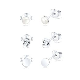 Ohrstecker-Set Elli "Ohrringe Ohrstecker Perle Glas Kristalle 3er Set 925 Sterling Silber", silber, Ohrringe, Damen, mit Stein, Silber 925 (Sterlingsilber), Ohrstecker-Set
