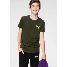 T-Shirt Puma "ACTIVE SMALL LOGO TEE B", Jungen, Gr. 140, gr&uuml;n (schwarz olive), Jersey, Obermaterial: 100% Polyester, unifarben, regular fit normal, Rundhals, Shirts T-Shirt, f&uuml;r Jugendliche, sportlicher Stil, DryCELL-Technologie, Kurzarm