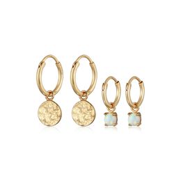 Ohrstecker-Set Elli "Ohrringe Creolen Pl&auml;ttchen Opal Edelstein 2er Set 925 Silber" Gr. 22, gold, Ohrringe, Damen, mit Stein, Silber 925 (Sterlingsilber), Ohrstecker-Set