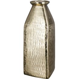Tischvase Gilde "Lola, Dekovase", gold (goldfarben), B:11cm H:30cm T:11cm, Aluminium, Vasen, Tischvase, Vase aus Aluminium, mit geritzter Oberfl&auml;chenstruktur