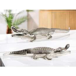 Tierfigur CASABLANCA BY GILDE "Krokodil "Spike", silber (silberfarben), B:58cm H:7cm T:17cm, Aluminium, Dekofiguren, Tierfigur
