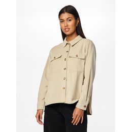 Hemdbluse Pieces "PCEFFI LS SHIRT WVN NOOS", Damen, Gr. S, wei&szlig; pepper, Cord, Obermaterial: 92% Polyester, 8% Nylon, unifarben, loose fit Po-bedeckend, Blusen Hemdbluse, Materialmix, loose fit