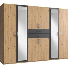 Kleiderschrank wimex "Diver Dreht&uuml;renschrank mit Spiegel, 180, 225 o. 270cm breit", grau (artisan eiche, graphit, griffe alu), B:270cm H:207cm T:58cm, Schr&auml;nke, Kleiderschrank, Bestseller Schlafzimmerschrank wahlweise 3 Innenausstattungen