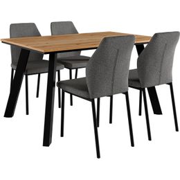 Essgruppe OTTO HOME "Genf Tischgruppe, Esstisch plus 4 St&uuml;hle", grau (eichefarben, anthrazit), Webstoff, Sitzm&ouml;bel-Sets, Essgruppe, Esstisch 138 cm, 4 Esszimmerst&uuml;hle, moderne Tischplatte in Evoke eiche