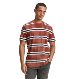 T-Shirt Tom Tailor, Herren, Gr. S, bunt (rust rot multi melange stripe), Jersey, Obermaterial: 85% Baumwolle, 15% Polyester, gestreift, normal h&uuml;ftbedeckend, Rundhals, Shirts T-Shirt, im Streifen-Look