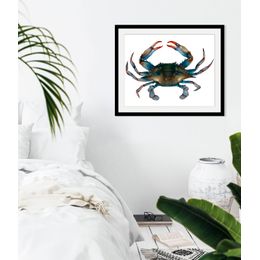 Bild queence "Mr. Krabs", blau (farbe rahmen: schwarz, farbe bild(er): blau), B:40cm H:30cm, Acrylglas, Holz, Papier, Bilder, Bild, HD Premium Poster-Druck inkl. Holzrahmen