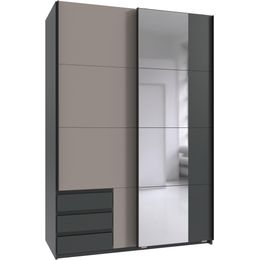 Schwebet&uuml;renschrank wimex "Emden moderner Kleiderschrank mit Spiegel und Schubladen", grau (sandgrau), B:135cm H:198cm T:64cm, Schr&auml;nke, Schwebet&uuml;renschrank, Schlafzimmer Schrank Garderobenschrank mit Schwebet&uuml;ren Topseller