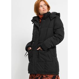 Winterjacke bonprix "Winterjacke mit verstellbarem Taillenb&uuml;ndchen", Damen, Gr. 42, schwarz, Obermaterial: 88% Polyester, 12% Polyamid. Futter: 100% Polyester. Wattierung: 100% Polyester, unifarben, loose fit, Rippstrickb&uuml;ndchen, Jacken Winterjacke, mit abnehmbarer Kapuze, mit verstellbarem Taillenb&uuml;ndchen