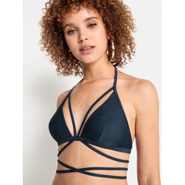 Triangel-Bikini-Top LSCN BY LASCANA "Gina", Damen, Gr. 44, Cup A/B, blau (nachtblau), Recycling-Polyamid, unifarben, Bikini-Oberteile Triangel-Bikini-Top, mit langem Bindeband