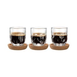 Espressoglas Leonardo "Espresso-Set mit Untersetzer Gocce 60 ml 3er Set transparent", bunt (transparent), 6 tlg., Glas, Trinkgef&auml;&szlig;e, Espressoglas