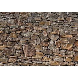 Fototapete Komar "Stone Wall - Gr&ouml;&szlig;e 368 x 254 cm", grau (grau, braun), B:368m L:254m, Papier, Tapeten, Fototapete, Wohnzimmer, Schlafzimmer