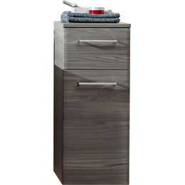 Unterschrank SAPHIR "Quickset 916 Badschrank mit 1 T&uuml;r, 1 Schublade, Griffe Chrom Glanz", grau (sangallo grau quer), B:30cm H:72cm T:33cm, Holzwerkstoff, Schr&auml;nke, Unterschrank, Badezimmer-Unterschrank 30 cm breit in Sangallo Grau quer Nachbildung