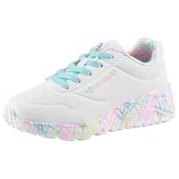 Sneaker Skechers "UNO LITE-LOVELY LUV", M&auml;dchen, Gr. 31, bunt (wei&szlig;, t&uuml;rkis, rosa), Lederimitat, Textil, kontrastfarbene Details, Schuhe Sneaker, Schn&uuml;rschuh mit bedruckter Sohle, Gr&ouml;&szlig;enschablone zum Download, Topseller