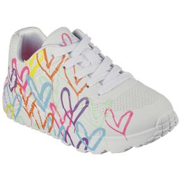 Sneaker Skechers "JGoldcrown: Uno Lite - Spread the Love", M&auml;dchen, Gr. 39, bunt (wei&szlig;, multi), Lederimitat, Glitzer, Schuhe Sneaker, Chunky Sneaker, Pleatausneaker, Retro Sneaker mit allover Print