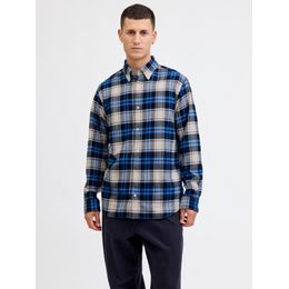 Jack & Jones Langarmhemd JACK & JONES "JPRBLUBARKLEY FLANNEL X-MAS L/S SHIRT CH", Herren, Gr. M, N-Gr, navy blazer, Web, Obermaterial: 100% Baumwolle, kariert, regular fit, Hemden Langarmhemd