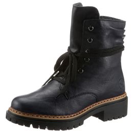 Schn&uuml;rboots Rieker, Damen, Gr. 38, blau (nachtblau), Lederimitat, Schuhe Schn&uuml;rboots, Stiefelette, Profilsohle, Blockabsatz, mit l&auml;ssiger Schn&uuml;rung