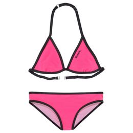 Triangel-Bikini Bench., M&auml;dchen, Gr. 122/128, N-Gr, pink (pink, schwarz), Polyamid, Colorblocking, unifarben mit Farbeinsatz, Bikini-Sets Triangel-Bikini, mit Logoprint an Top und Hose