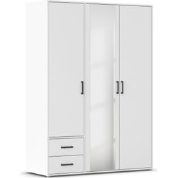 Dreht&uuml;renschrank Rauch "Kleiderschrank Schrank Garderobe W&auml;scheschrank VOYAGER", wei&szlig; (alpinwei&szlig;), B:140cm H:194cm T:53cm, Holzwerkstoff, Schr&auml;nke, Dreht&uuml;renschrank, mit modernen Griffen in Graumetallic, inkl. Schubk&auml;sten und Spiegel