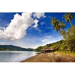 Fototapete papermoon "PALMEN-STRAND-KARIBIK S&Uuml;DSEE MEER D&Uuml;NEN OZEAN WOLKEN", bunt, B:5m L:2,8m, Vlies, Tapeten, Fototapete