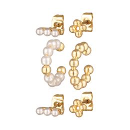 Ohrstecker-Set Elli "Ohrringe 4er-Set Ohrstecker Earcuff Glasperlen Dots Goldfarben" Gr. 15, gold, Ohrringe, Damen, Messing, Ohrstecker-Set