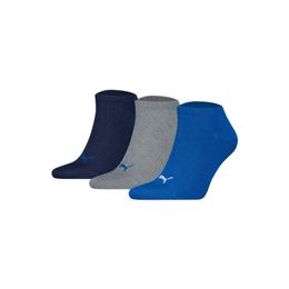 Sneakersocken Puma "Socken Sneaker Plain 3P 3er Pack", Damen, Gr. 35-38, grau (grau, blau), Obermaterial: 66% Baumwolle CO. 18% Polyamid PA. 14% Polyester PES. 2% Elasthan EL., Socken Sneakersocken