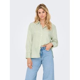 Jacqueline de Yong Hemdbluse JDY "JDYVESPER L/S LOOSE SHIRT WVN NOOS", Damen, Gr. XS, cloud dancer stripes:laurel gr&uuml;n, Web, Obermaterial: 60% Polyester, 40% Baumwolle, gestreift, l&auml;ssig geschnitten Po-bedeckend, weit 1-Knopf-Manschette, Blusen Hemdbluse