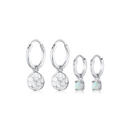 Ohrstecker-Set Elli "Ohrringe Creolen Pl&auml;ttchen Opal Edelstein 2er Set 925 Silber" Gr. 22, silber, Ohrringe, Damen, mit Stein, Silber 925 (Sterlingsilber), Ohrstecker-Set