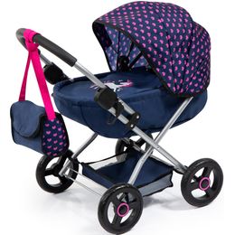Puppenwagen BAYER "Cosy", bunt (einhorn blau, pink), Puppenwagen, KinderB:34cm H:58cm T:63cm, Kunststoff, Metall, Stoff, Puppenwagen, mit Wickeltasche, B:34cm H:58cm T:63cm