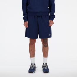 Sweatshorts New Balance "Sport Essentials French Terry Short 7", Herren, Gr. XL, N-Gr, blau (nb navy), angeraute Sweatware, Obermaterial: 60% Baumwolle, 40% Polyester, Hosen Sweatshorts, mit Eingrifftaschen und Ges&auml;&szlig;tasche, lockere Passform