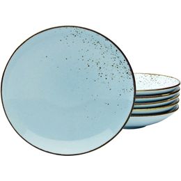Suppenteller Creatable "Essteller NATURE COLLECTION", blau (hellblau), &Oslash;:22cm, Steinzeug, Speiseteller, Suppenteller, Teller Set f&uuml;r 6 Personen, &Oslash; 22 cm, Steinzeug, tiefe Teller