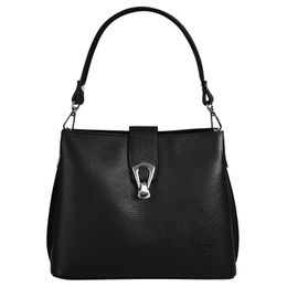 Umh&auml;ngetasche CLUTY, Damen, Gr. B/H/T: 25cm x 21cm x 13cm onesize, schwarz, Leder, leicht gl&auml;nzend, unifarben, Taschen Umh&auml;ngetasche, echt Leder, Made in Italy
