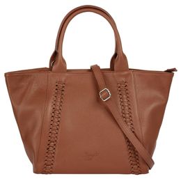 Shopper Samantha Look, Damen, Gr. B/H/T: 32cm x 22cm x 9cm onesize, braun (cognac), Leder, leicht gl&auml;nzend, unifarben, Taschen Shopper, echt Leder, Made in Italy