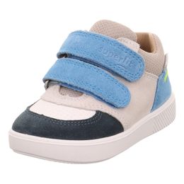 Klettschuh Superfit "SUPIES WMS: mittel", M&auml;dchen, Gr. 23, blau (hellblau kombiniert), Nappaleder, Polyester, Veloursleder, Schuhe Klettschuh, Sneaker, Freizeitschuh im Retro Look, Gr&ouml;&szlig;enschablone zum Download