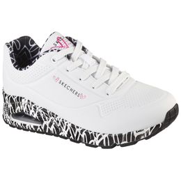 Sneaker Skechers "UNO LOVING LOVE", Damen, Gr. 38, schwarz-wei&szlig; (wei&szlig;, schwarz), Lederimitat, Schuhe Sneaker, Freizeitschuh, Halbschuh, Schn&uuml;rschuh mit Luftkammersohle, Topseller