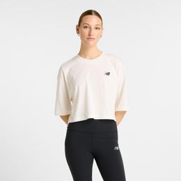 T-Shirt New Balance "Reimagined Oversized Waist T-Shirt", Damen, Gr. M, sea salt (108), Obermaterial: 84% Polyester, 16% Elasthan, Shirts T-Shirt