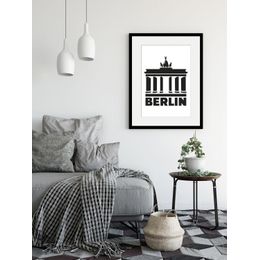 Bild queence "Berlin Brandenburger Tor", wei&szlig; (farbe rahmen: schwarz, farbe bild(er): wei&szlig;), B:50cm H:70cm, Acrylglas, Holz, Papier, Bilder, Bild, HD Premium Poster-Druck inkl. Holzrahmen