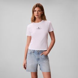 T-Shirt Calvin Klein Jeans "GRADIENT MONOLOGO SLIM TEE", Damen, Gr. S (38), hellwei&szlig;, Web, Obermaterial: 95% Baumwolle, 5% Elasthan, unifarben, regular fit normal, Rundhals, eingesetzt abgesteppte Kante, Shirts T-Shirt, Regular fit mit Rundhalsausschnitt