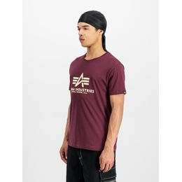 T-Shirt Alpha Industries "Basic T-Shirt", Herren, Gr. S, rot (schwarz cherry), Single Jersey, Obermaterial: 100% Baumwolle, bedruckt, regular fit normal, Rundhals, normaler Saum, Shirts T-Shirt, Baumwolle, regular fit
