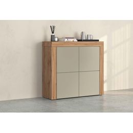 Highboard OTTO HOME "CHRONOS Breite 140 cm mit 4 T&uuml;ren und 8 F&auml;cher 'Made in Italy'", taube matt, eiche wotan, B:140cm H:130cm T:40cm, FSC-zertifizierter Holzwerkstoff, Sideboards, Highboard, Hohes Sideboard, Kommode, Schrank, Grifflos mit Push to Open