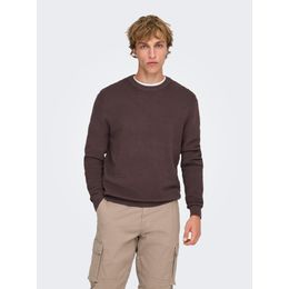 Only & Sons Rundhalspullover ONLY & SONS "ONSRON REG LS CREW NECK KNIT NOOS", Herren, Gr. S, raisin, Strick, Obermaterial: 100% Baumwolle, unifarben, regular fit normal, Rundhals, B&uuml;ndchen, Pullover Rundhalspullover, Baumwolle, regular fit