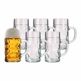 Bierkrug ST&Ouml;LZLE "Ma&szlig;kr&uuml;ge Isar 1000 ml 6er Set transparent", bunt (transparent), Glas, Trinkgef&auml;&szlig;e, Bierkrug