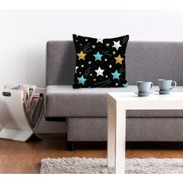 Dekokissen queence "Galaxy", bunt (wei&szlig;, schwarz, goldfarben, babyblau, bedruckt), B:40cm L:40cm, Polyester, Dekokissen_Sitzkissen_Kissenh&uuml;llen, Dekokissen, Kissenh&uuml;lle,Galaxie,Sterne,Bunte Sterne,Universum,Nacht,Farbenfroh