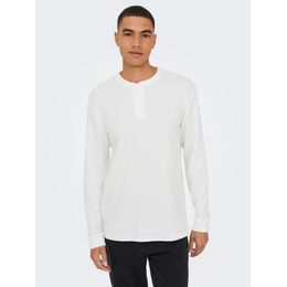 Only & Sons Langarmshirt ONLY & SONS "ONSTOBIE REG LS HENLEY TEE NOOS", Herren, Gr. L, hellwei&szlig;, Jersey, Obermaterial: 60% Baumwolle, 40% Polyester, unifarben, regular fit normal, Rundhals, B&uuml;ndchen, Shirts Langarmshirt, Baumwollmischung, regular fit