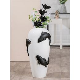 Bodenvase CASABLANCA BY GILDE "Vase "Koi", wei&szlig;, B:35cm H:73cm T:35cm, Vasen, Bodenvase